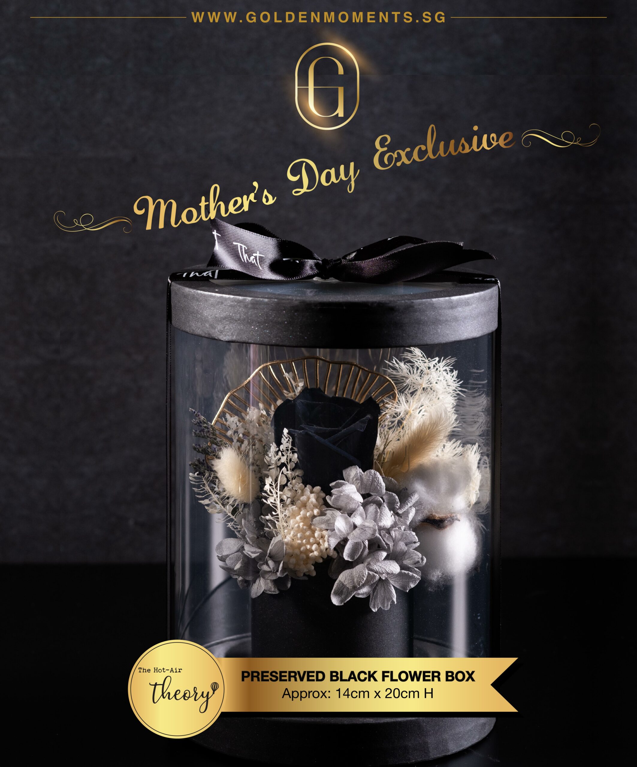 Preserved Black Flower Box - Golden Moments | Singapore